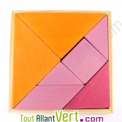 Tangram en bois orange et rose, 23x23 cm achat vente écologique ...